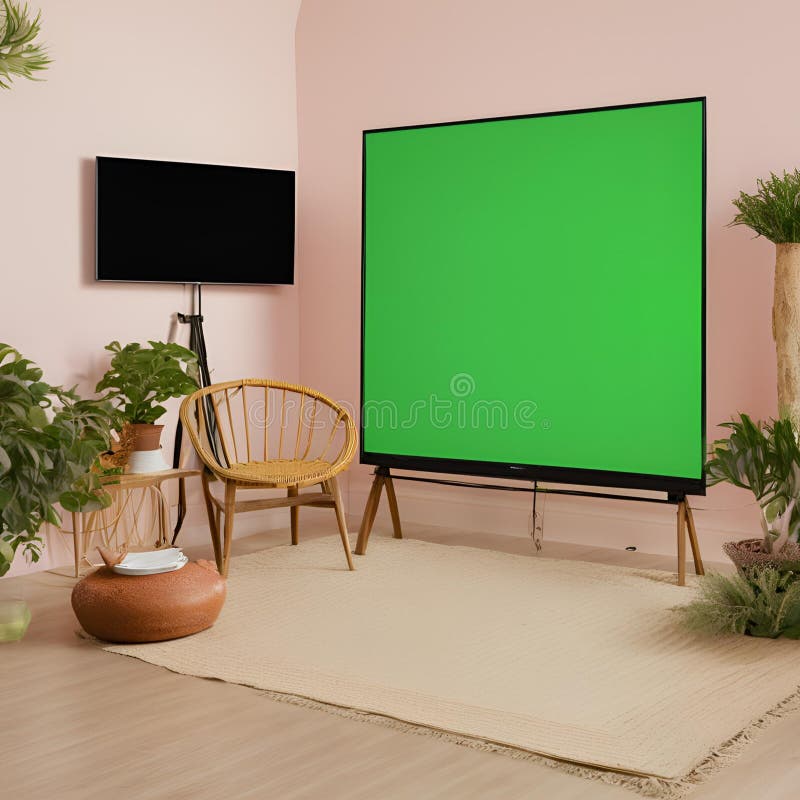Television with Green Screen Display for Customizable Content Stock ...