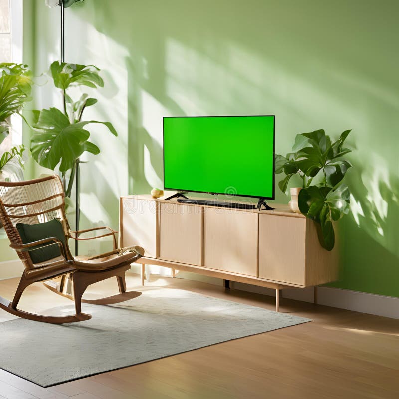 Television with Green Screen Display for Customizable Content Stock ...