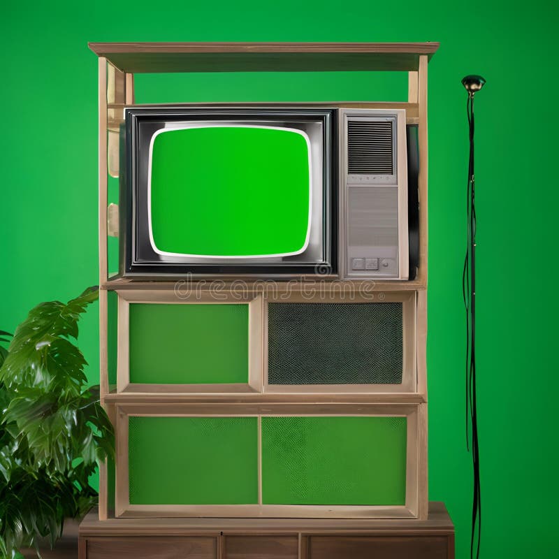 Television with Green Screen Display for Customizable Content Stock ...