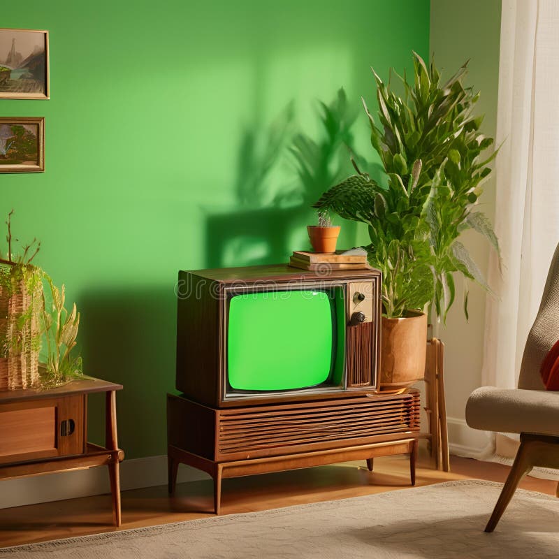 Television with Green Screen Display for Customizable Content Stock ...