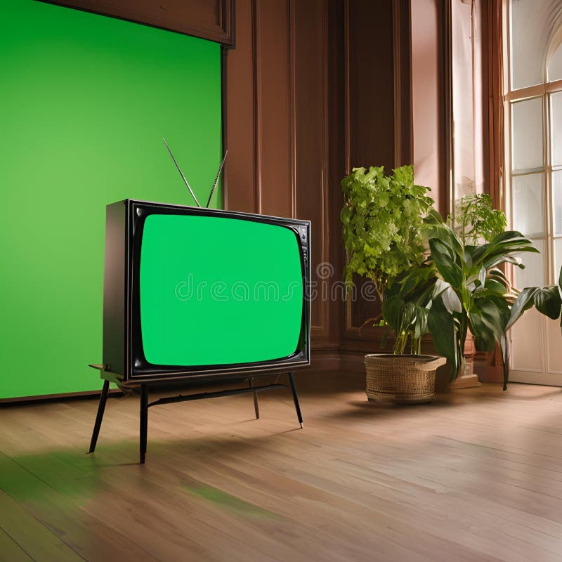 Television with Green Screen Display for Customizable Content Stock ...