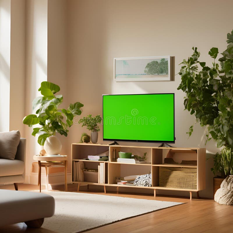 Television with Green Screen Display for Customizable Content Stock ...