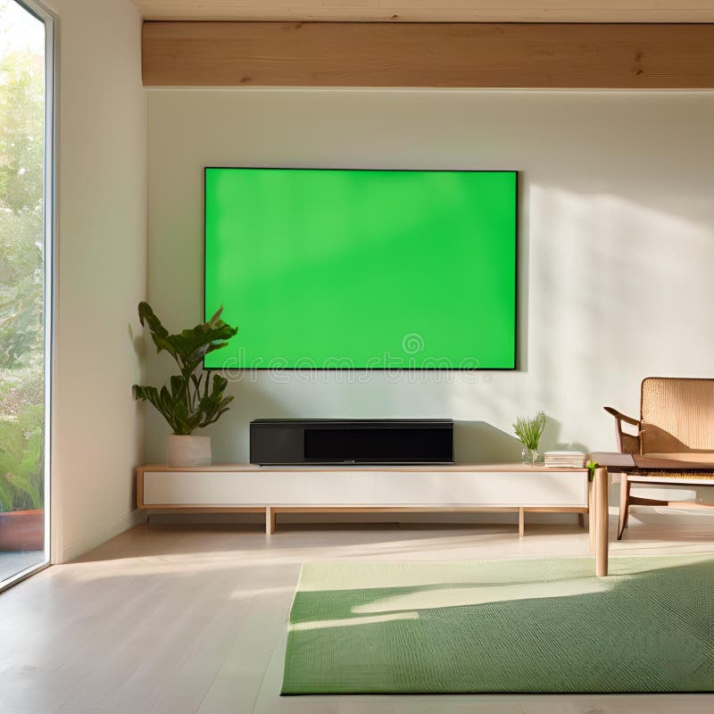 Television with Green Screen Display for Customizable Content Stock ...