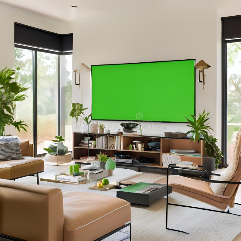 Television with Green Screen Display for Customizable Content Stock ...