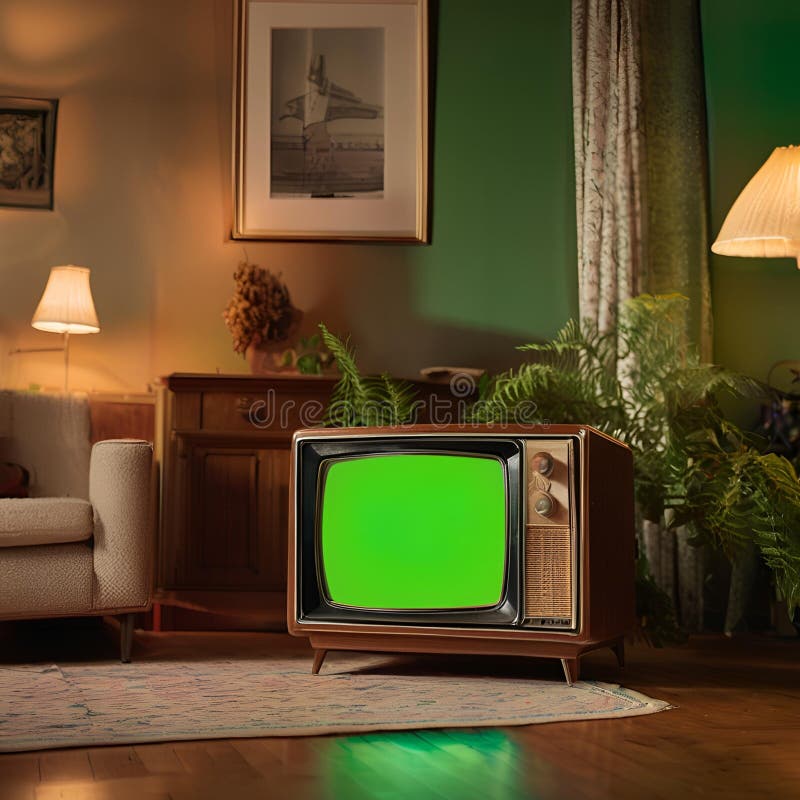 Television with Green Screen Display for Customizable Content Stock ...