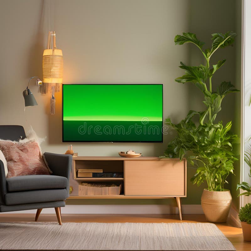 Television with Green Screen Display for Customizable Content Stock ...