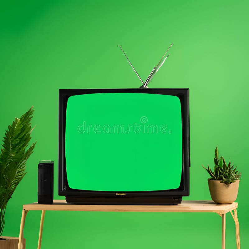 Television with Green Screen Display for Customizable Content Stock ...