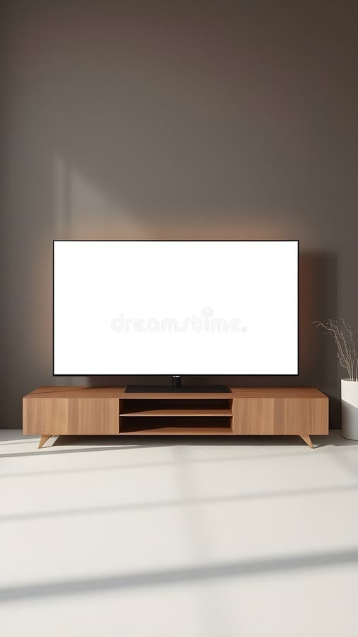 Television with Large Blank Screen on Stand Stock Illustration ...