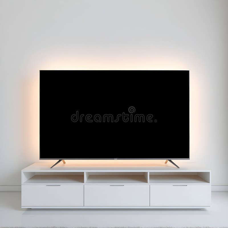 Television with Large Blank Screen on Stand Stock Illustration ...