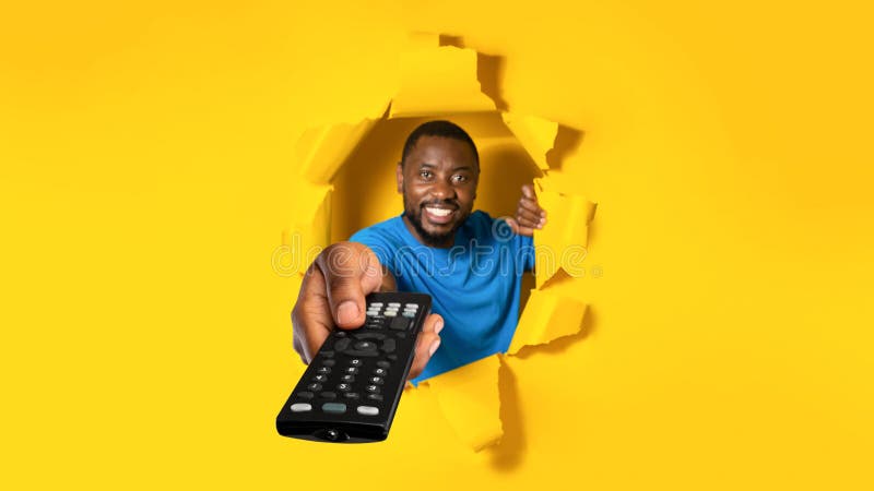 Television Programming Advertisement. Black Man Pointing Television ...