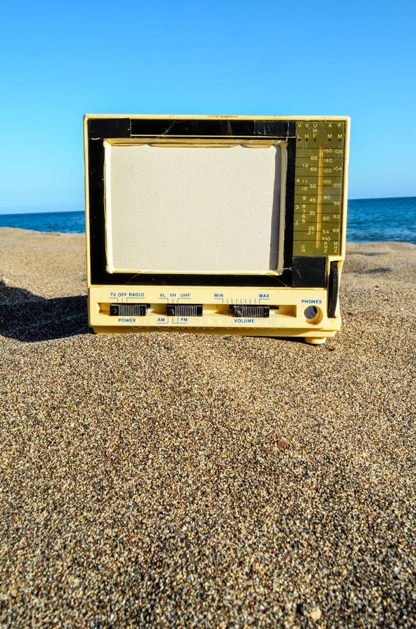 Television on the Sand Beach Stock Photo - Image of screen, ocean ...