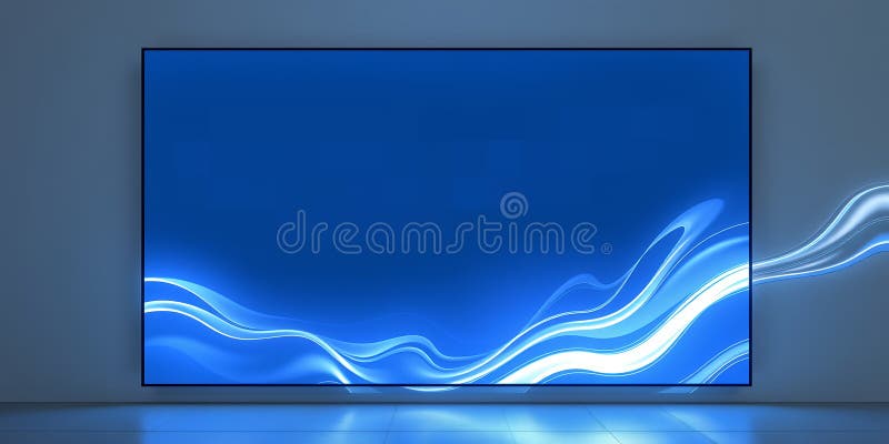 Television Screen Displaying Blue Abstract Waves Against a Light Blue ...