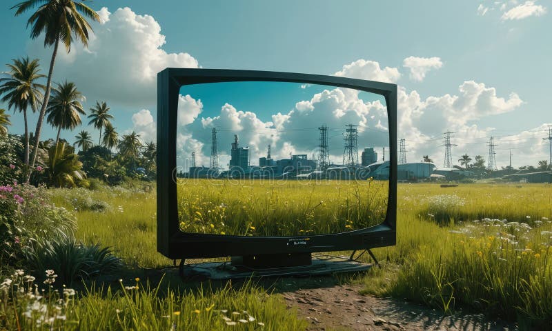 A Television Screen is Reflected in a Field, Creating an Interesting ...