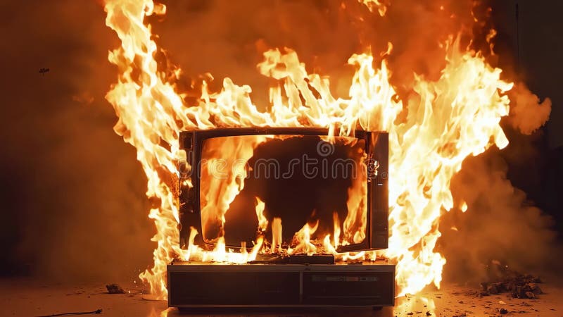A Television on Fire in the Middle of a Room Stock Video - Video of ...