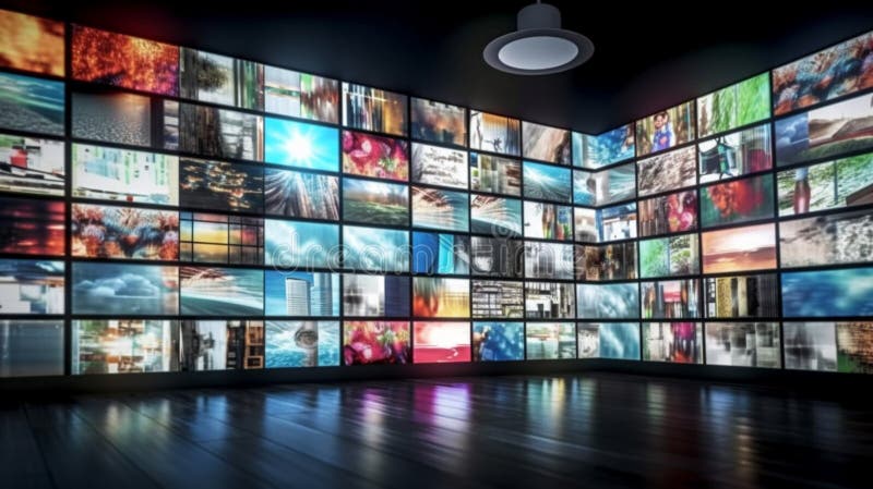Television Streaming, Multimedia Wall Concept Stock Illustration ...