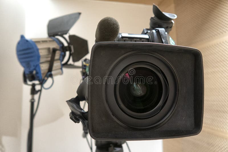 Television Studio with Camera and Lights. Digital TV Camera Stock Photo ...