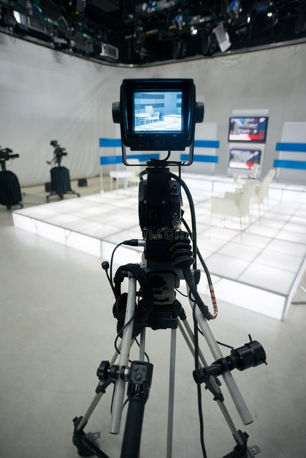 Television Studio with Camera and Lights Stock Photo - Image of action ...