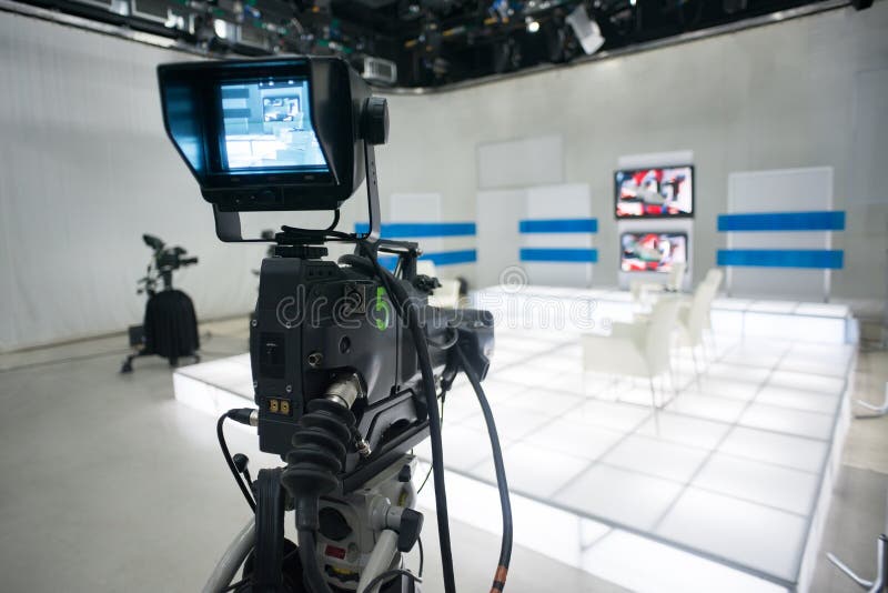 TV Studio with Camera and Lights Stock Photo - Image of production ...