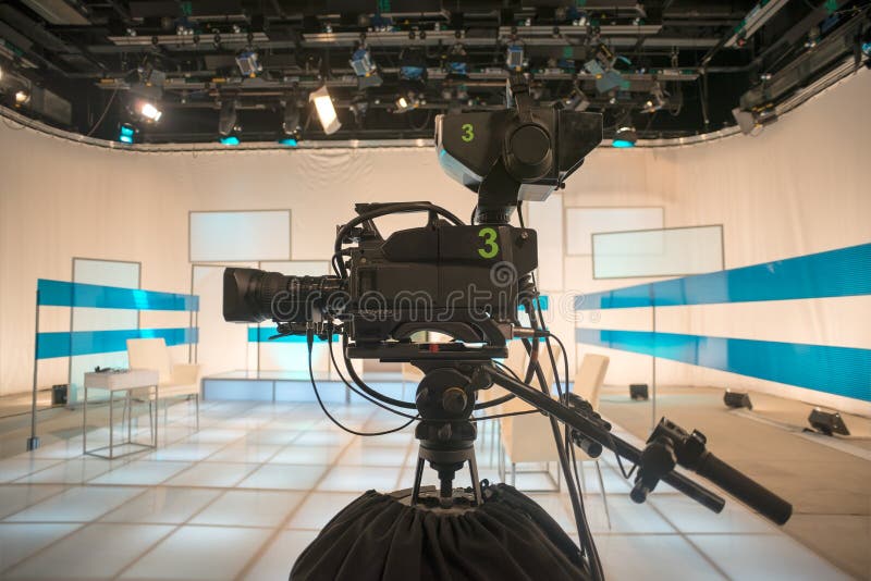 Television Studio with Camera and Lights Stock Image - Image of display ...