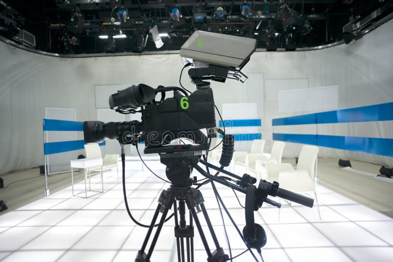 Television Studio with Camera and Lights Stock Photo - Image of lights ...