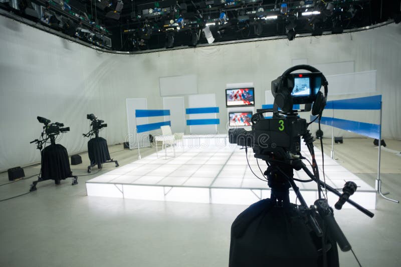 Television Studio with Camera and Lights - Recording TV Show Stock ...