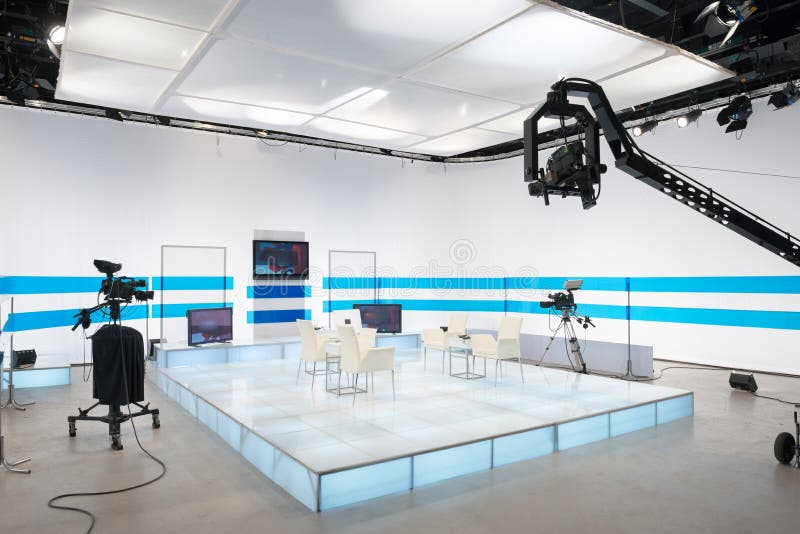 Television Studio with Jib Camera and Lights Stock Photo - Image of ...