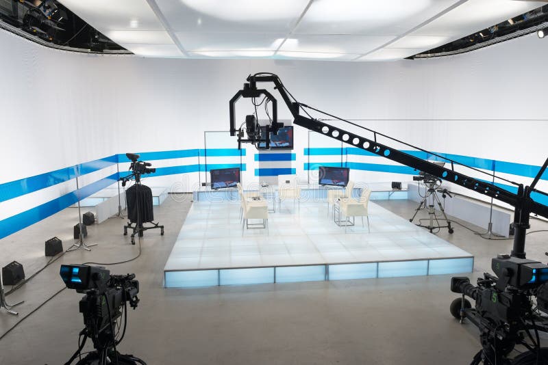 Television Studio with Jib Camera and Lights Stock Photo - Image of ...