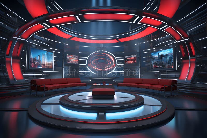TV Studio Set with Red Chairs and a Round Table. AI Generated Stock ...