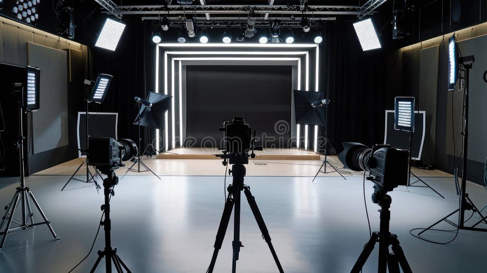 A Television Studio Setup for a Live TV Interview Broadcast Stock Illustration - Illustration of ...