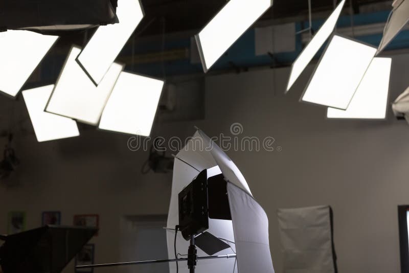 Television Studio with Various Lighting Fixtures. Modern TV Business ...
