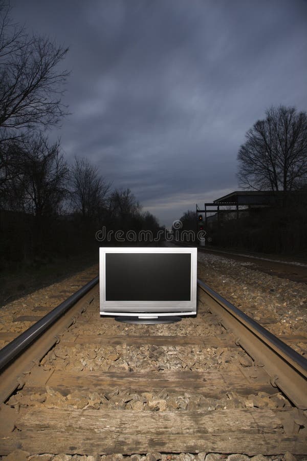 Television on Train Tracks. Stock Photo - Image of flat, road: 2431274