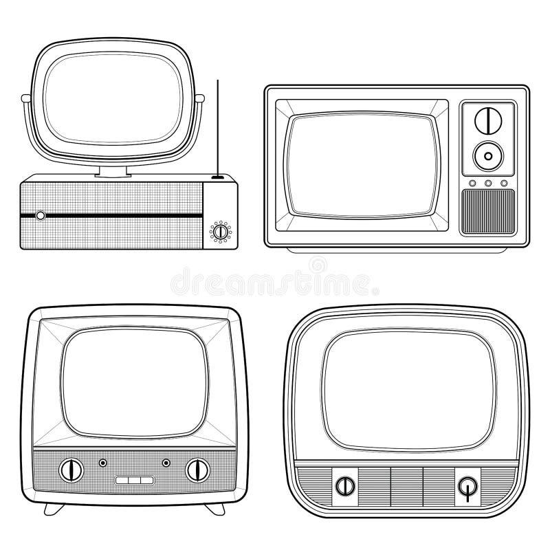 Old Television, Vintage TV Set on White, Front View Stock Illustration ...