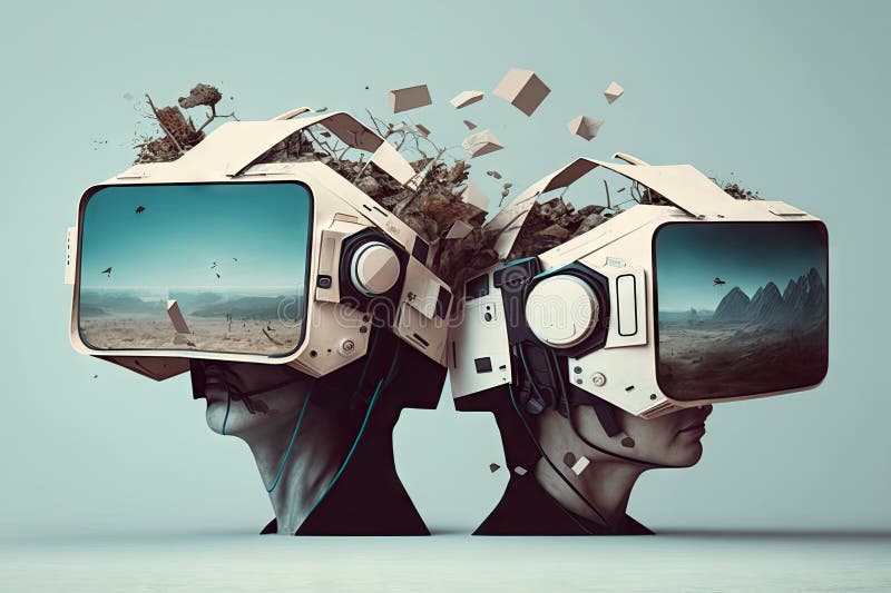 VR Headset, Double Exposure, Metaverse, Futuristic Virtual World, State ...