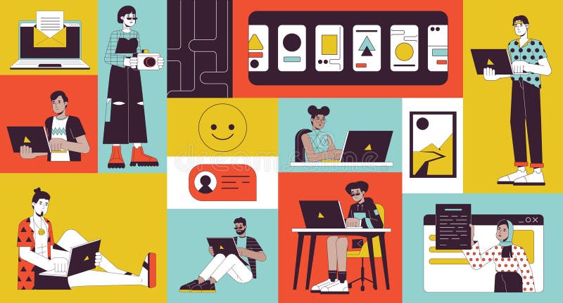 Telework People Bento Grid Illustration Set Stock Illustration ...