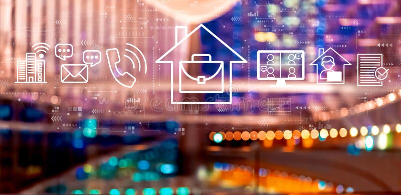 Telework Theme with Big City at Night Stock Photo - Image of pandemic ...