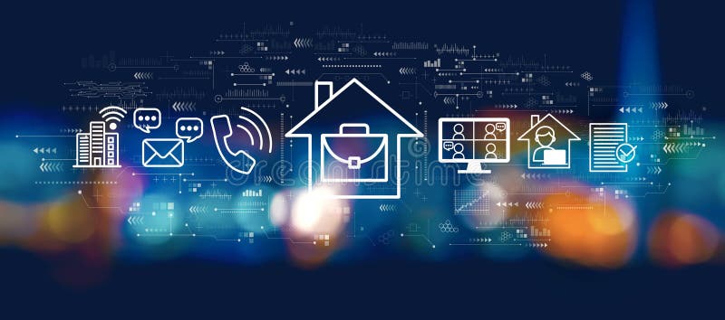 Telework Theme with Blurred City at Night Stock Image - Image of viral ...