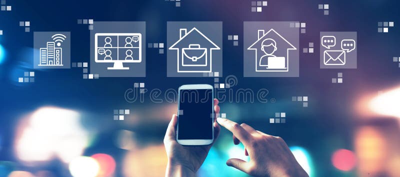 Telework Theme with City Lights at Night Stock Image - Image of home ...