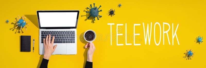 Telework Theme with Laptop with Viruses Stock Photo - Image of covid19 ...