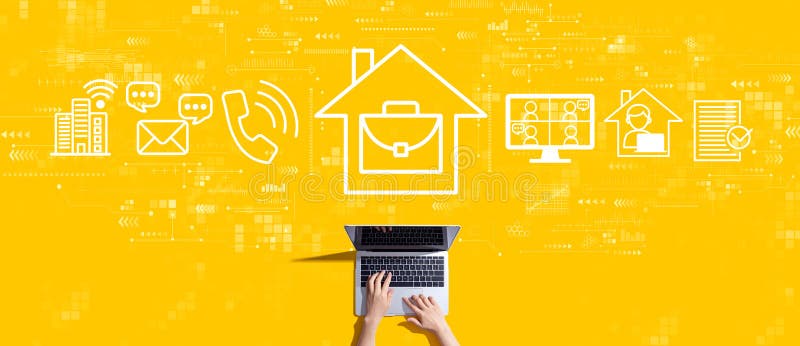 Telework Theme with Person Working with Laptop Stock Image - Image of ...