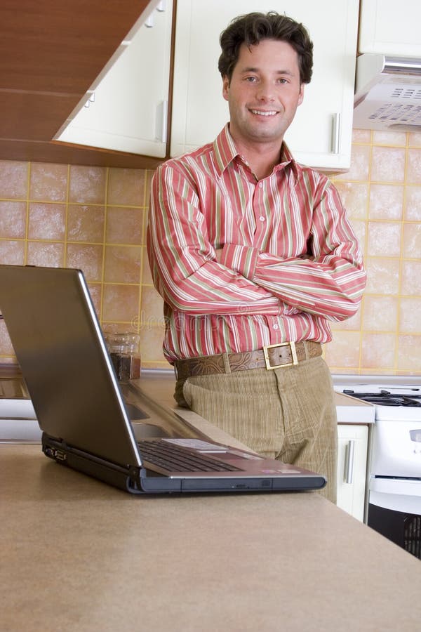 Telework - Working Home in the Kitchen Stock Photo - Image of people ...