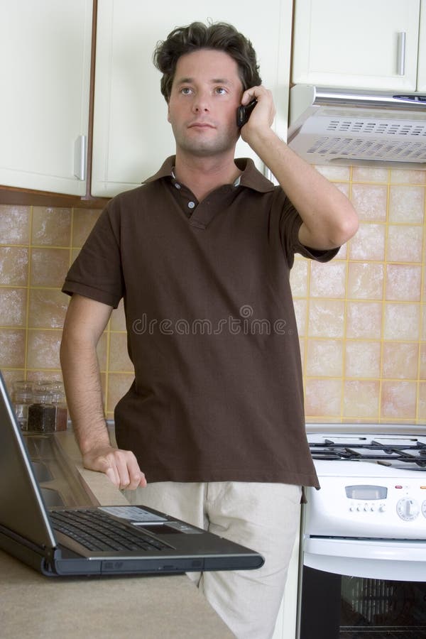 Telework - Working Home in the Kitchen Stock Photo - Image of keyboard ...