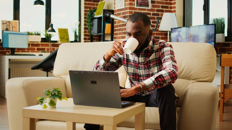Teleworker Performing Tasks at Home Stock Image - Image of comfortable ...