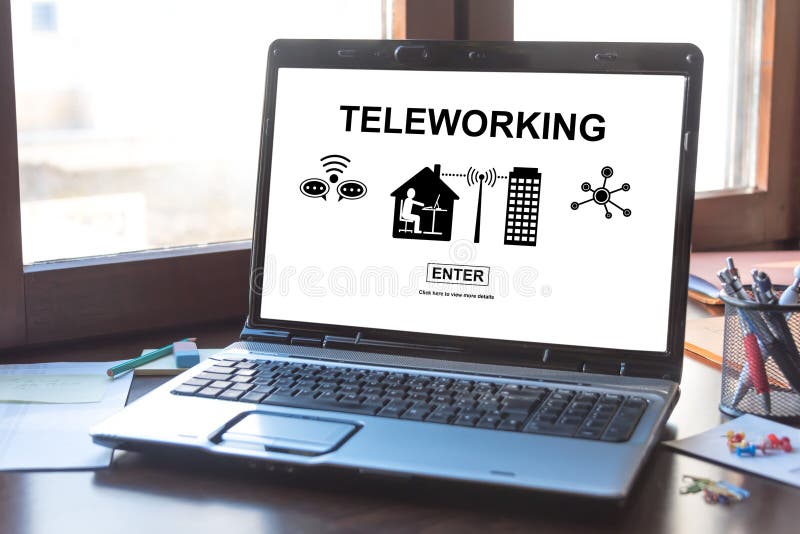 Teleworking Concept on a Laptop Screen Stock Photo - Image of business ...