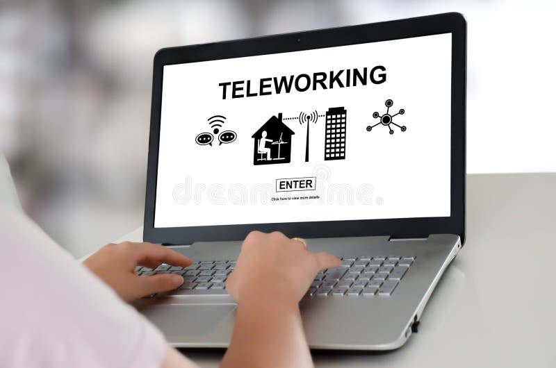 Teleworking Concept on a Laptop Stock Photo - Image of remote, work ...