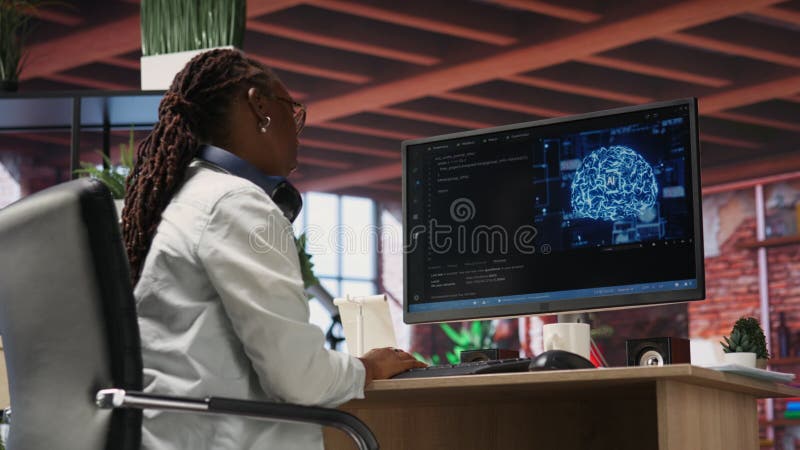 Teleworking Programmer Using Computer for Artificial Intelligence Computing Stock Video - Video ...