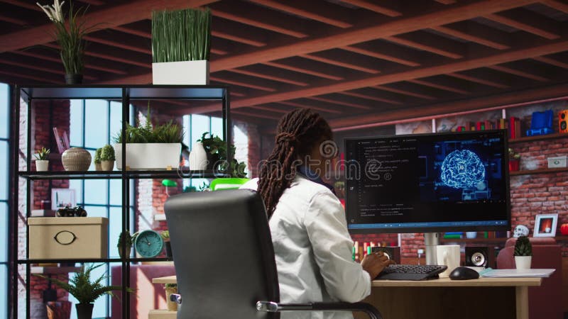 Teleworking Programmer Using Computer for Artificial Intelligence Computing Stock Video - Video ...