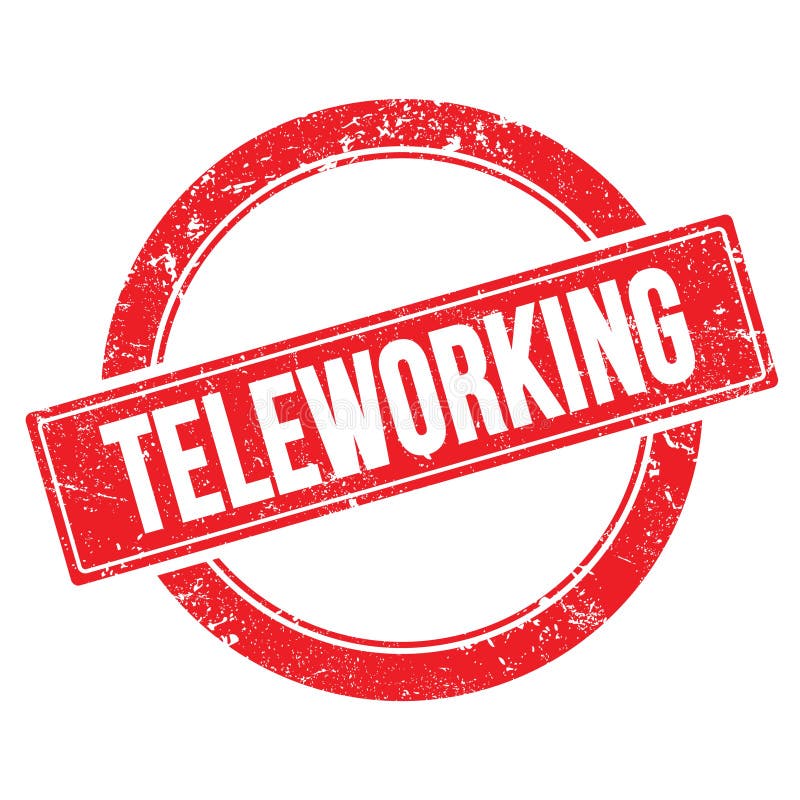 TELEWORKING Text on Red Grungy Round Stamp Stock Illustration ...