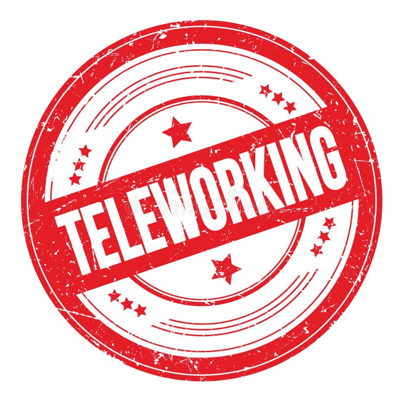 TELEWORKING Text on Red Round Grungy Stamp Stock Illustration ...