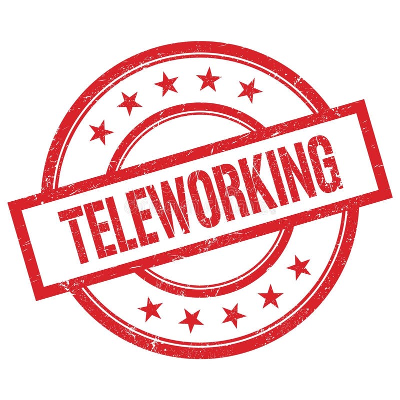 TELEWORKING Text on Red Grungy Round Stamp Stock Illustration ...