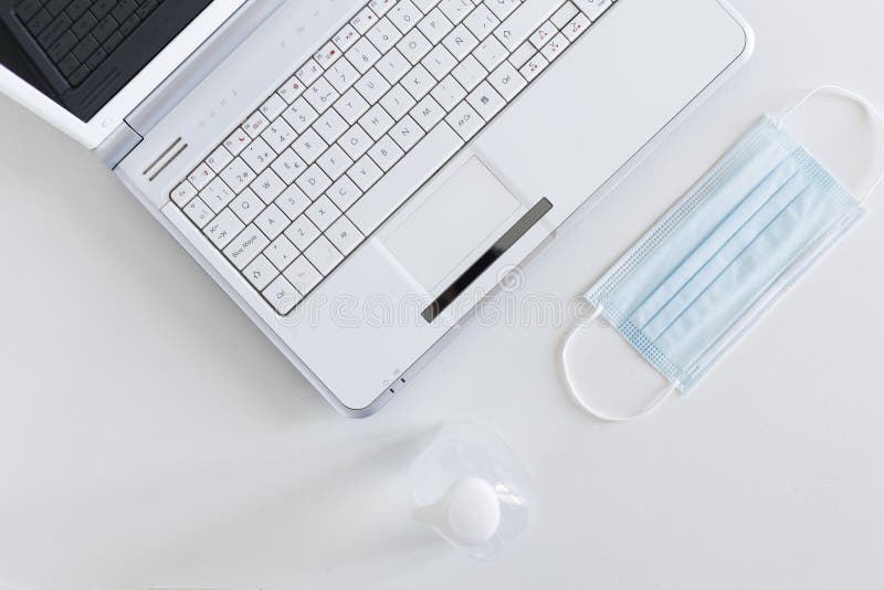 Teleworking Wallpaper With Mask And Anti-coronavirus Gel . Laptop And ...